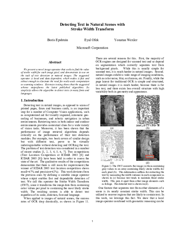(PDF) CVPR 2010 Text Detection Epshtein Wexler Ofek