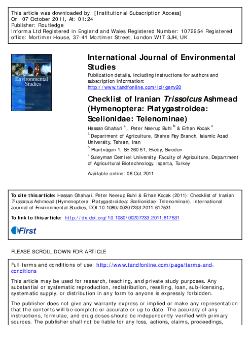 (PDF) Checklist of Iranian Trissolcus Ashmead (Hymenoptera ...