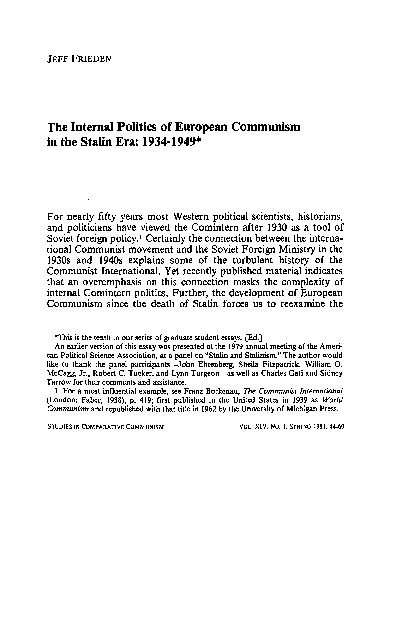 (PDF) The internal politics of European Communism in the Stalin Era ...