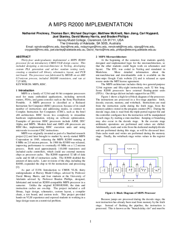 (PDF) A MIPS R2000 implementation