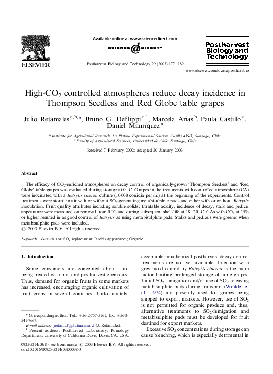(PDF) High-CO2 controlled atmospheres reduce decay incidence in ...