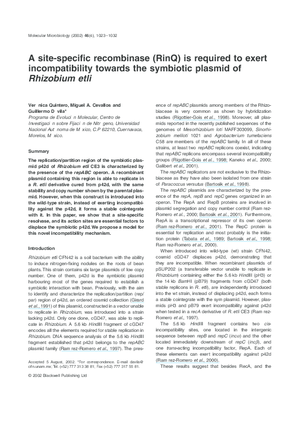 (PDF) A site-specific recombinase (RinQ) is required to exert ...