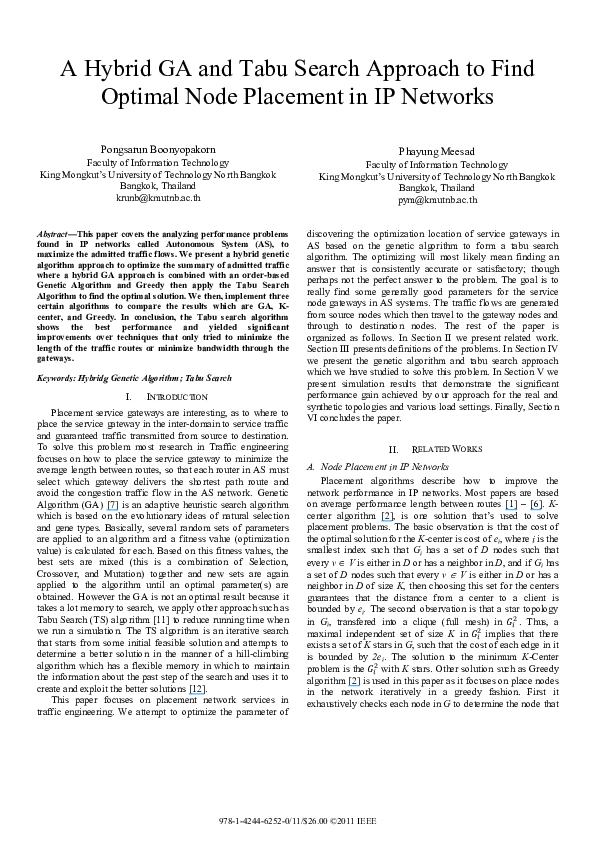 (PDF) A Hybrid GA and Tabu Search Approach to Find Optimal Node Placement in IP Networks