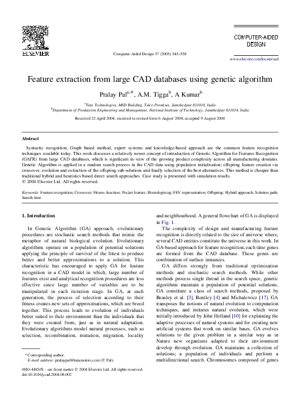 Pdf Feature Extraction From Large Cad Databases Using Genetic Algorithm