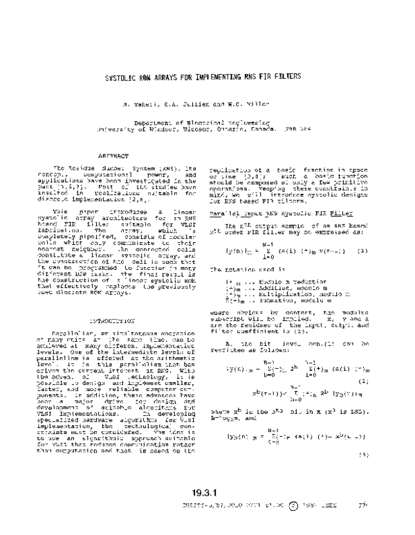 Pdf Systolic Rom Arrays For Implementing Rns Fir Filters