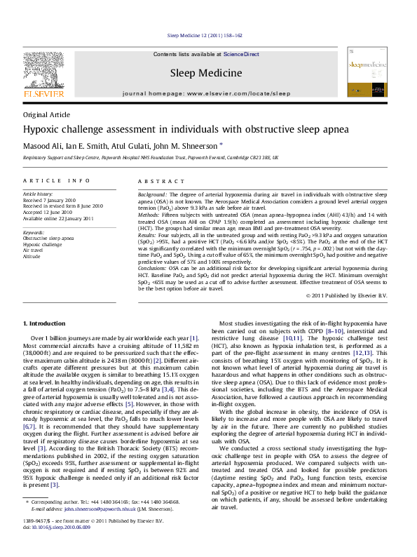 (PDF) Hypoxic challenge assessment in individuals with obstructive ...