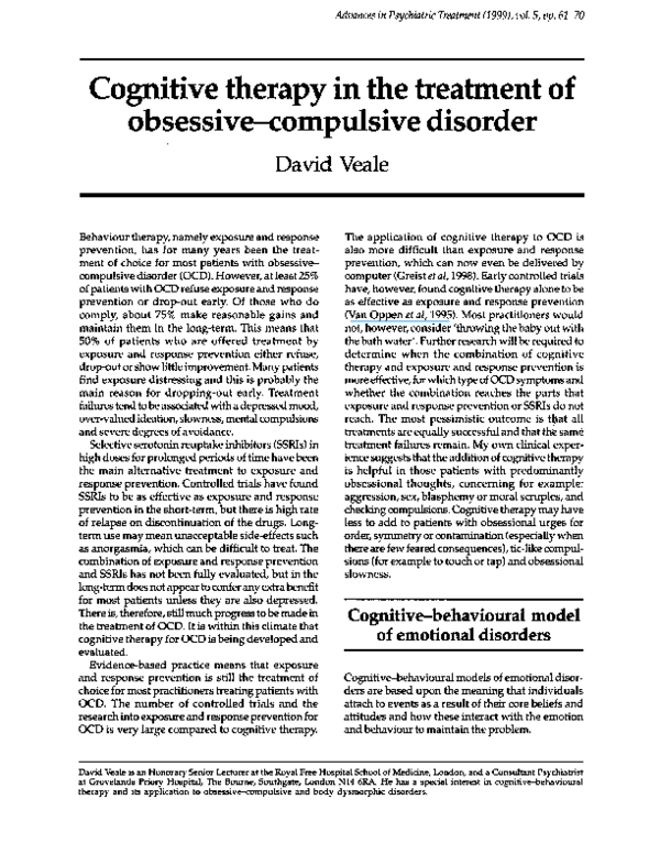 (PDF) Cognitive behavioural therapy for obsessive compulsive disorder