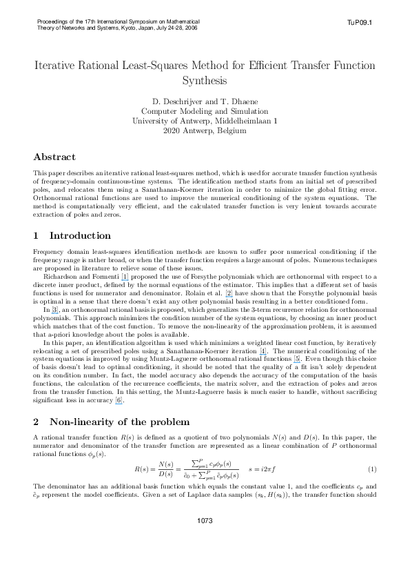 (PDF) Iterative Rational Least-Squares Method for Efficient Transfer Function Synthesis