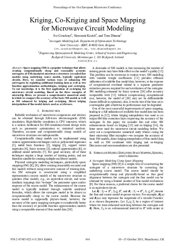 (PDF) Kriging, co-kriging and space mapping for microwave circuit modeling | Tom Dhaene ...