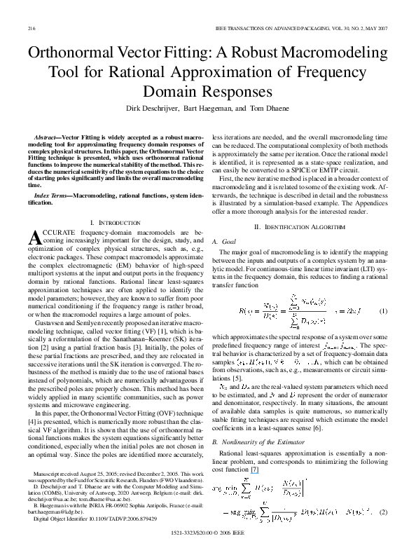 (PDF) Orthonormal Vector Fitting: A Robust Macromodeling Tool for Rational Approximation of ...