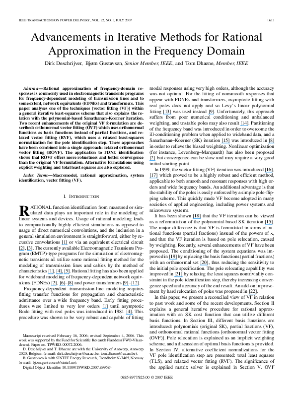 Pdf Advancements In Iterative Methods For Rational Approximation In The Frequency Domain