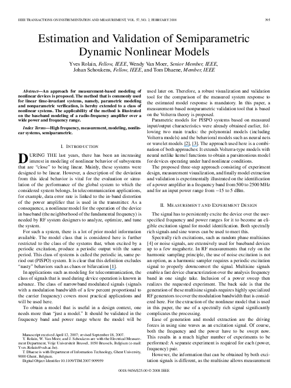 Pdf Estimation And Validation Of Semiparametric Dynamic Nonlinear