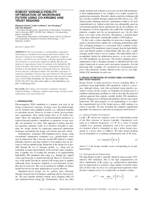 (PDF) Robust variable-fidelity optimization of microwave filters using co-Kriging and trust regions