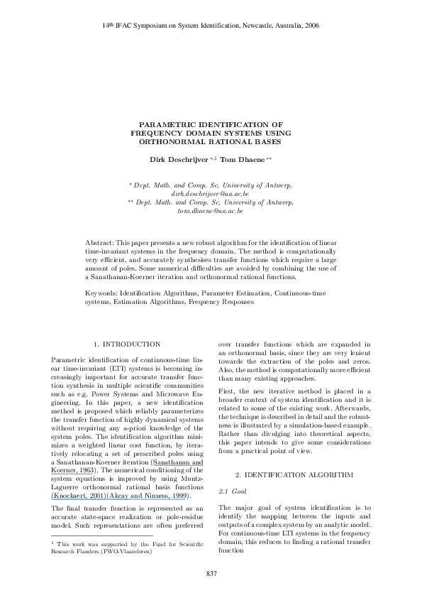 (PDF) Parametric identification of frequency domain systems using orthonormal rational bases