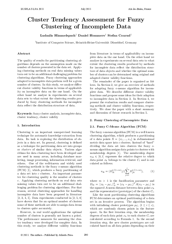 (PDF) Cluster Tendency Assessment for Fuzzy Clustering of Incomplete Data