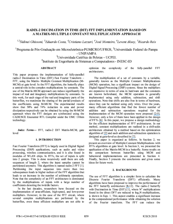 (PDF) Radix2 Decimation in Time (DIT) FFT implementation based on a Matrix-Multiple Constant ...