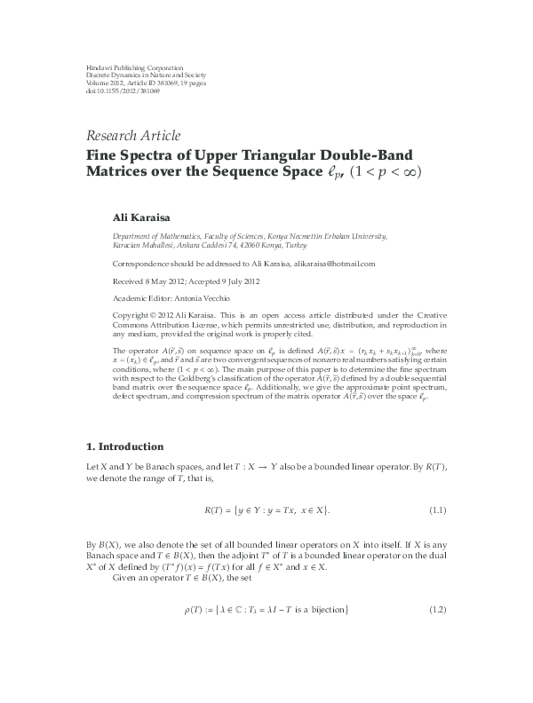 (PDF) Upper Triangular Double-Band Matrix Spectra