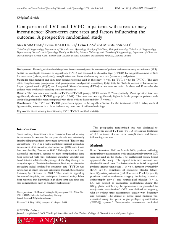 (PDF) Comparison of TVT and TVT-O in patients with stress urinary ...