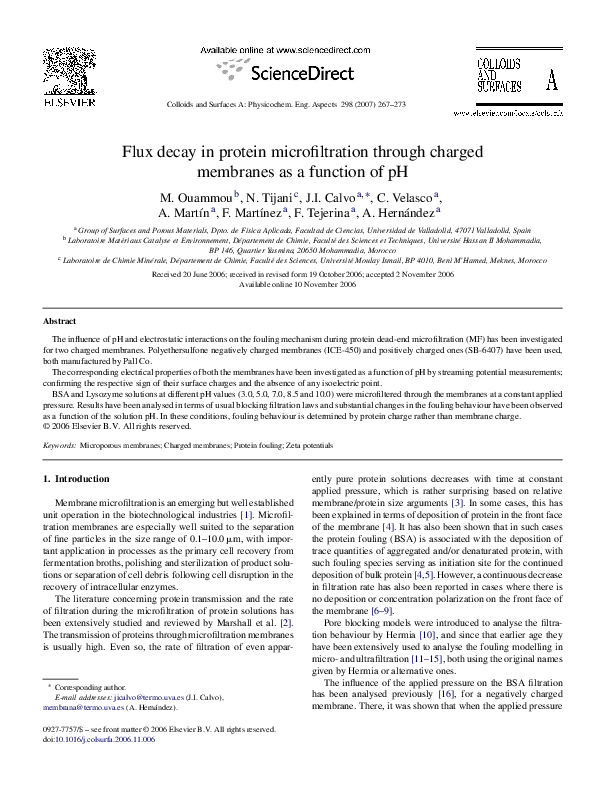 (PDF) Flux decay in protein microfiltration through charged membranes ...