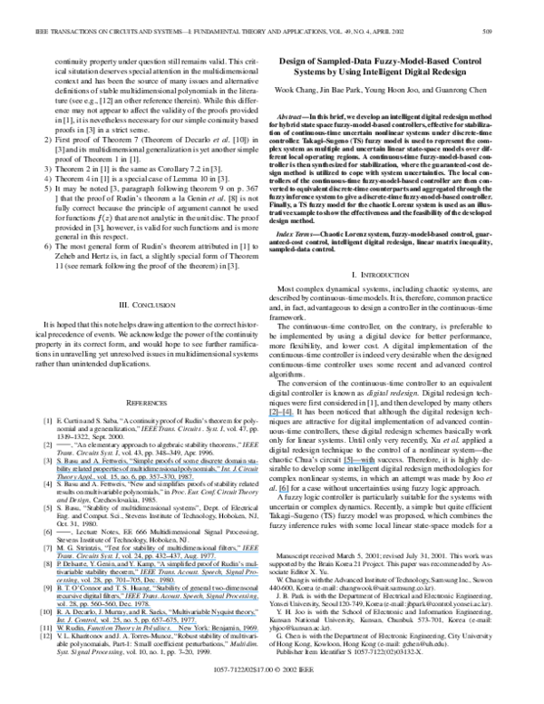 Pdf Design Of Sampled Data Fuzzy Model Based Control Systems By Using