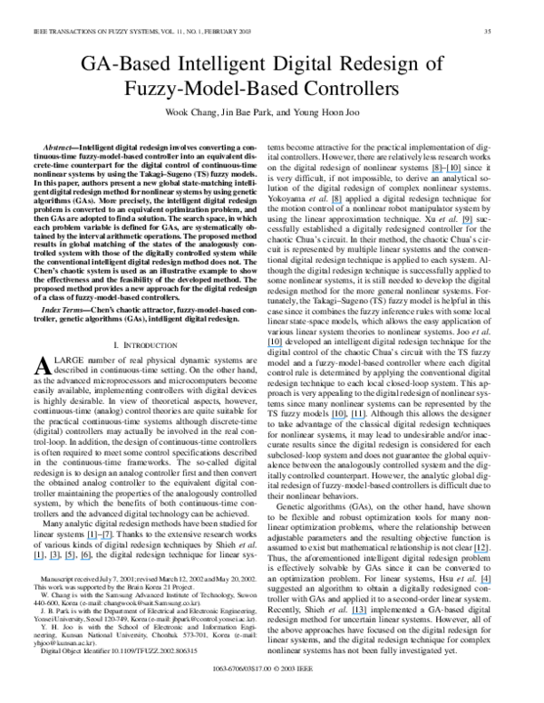 Pdf Ga Based Intelligent Digital Redesign Of Fuzzy Model Based Controllers