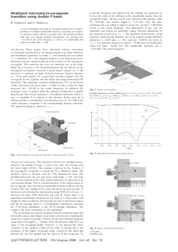 Pdf Wideband Microstrip To Waveguide Transition Using Double Y Balun