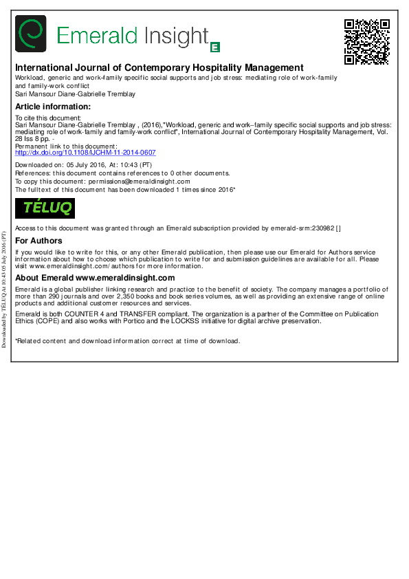 (PDF) Workload, generic and work–family specific social supports and ...