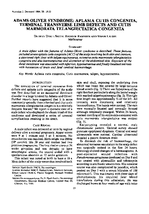 (PDF) ADAMS-OLIVER SYNDROME: APLASIA CUTIS CONGENITA, TERMINAL ...