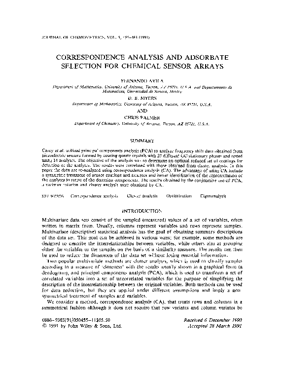 (PDF) Correspondence analysis and adsorbate selection for chemical ...
