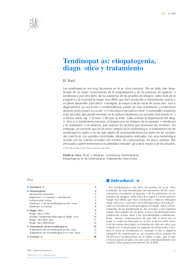 (PDF) Tendinopatías: etiopatogenia, diagnóstico y tratamiento