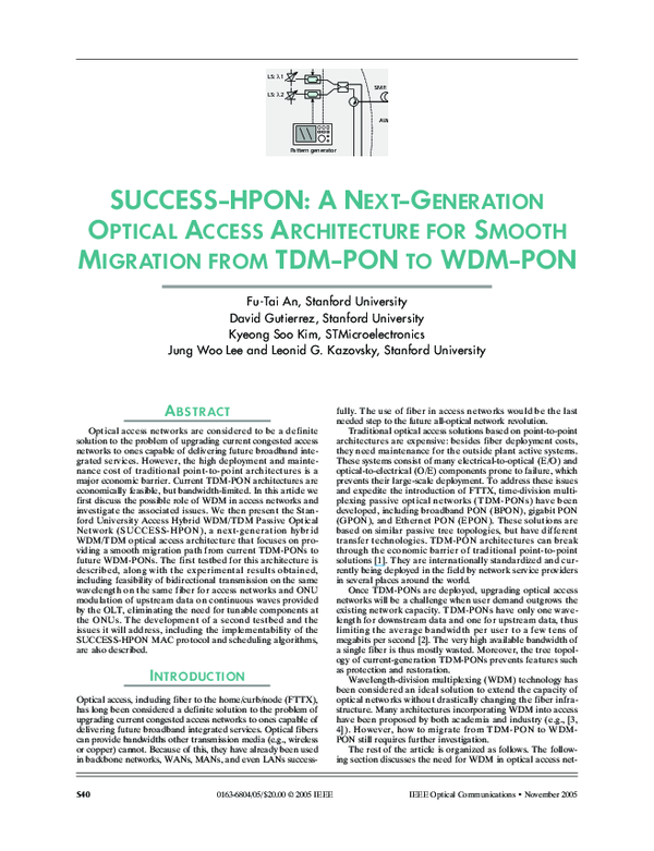 (PDF) SUCCESS-HPON: A next-generation optical access architecture for smooth migration from TDM ...