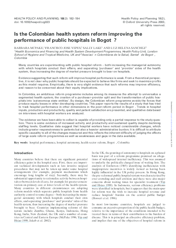 (PDF) Is the Colombian health system reform improving the performance ...