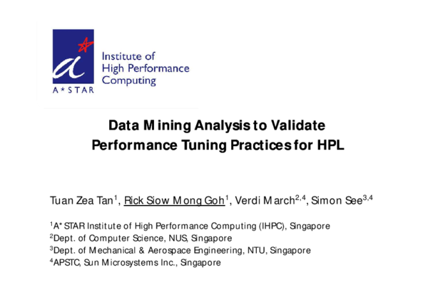 (PDF) Data mining analysis to validate performance tuning practices for HPL (PDF) Data mining analysis to validate performance tuning practices for HPL