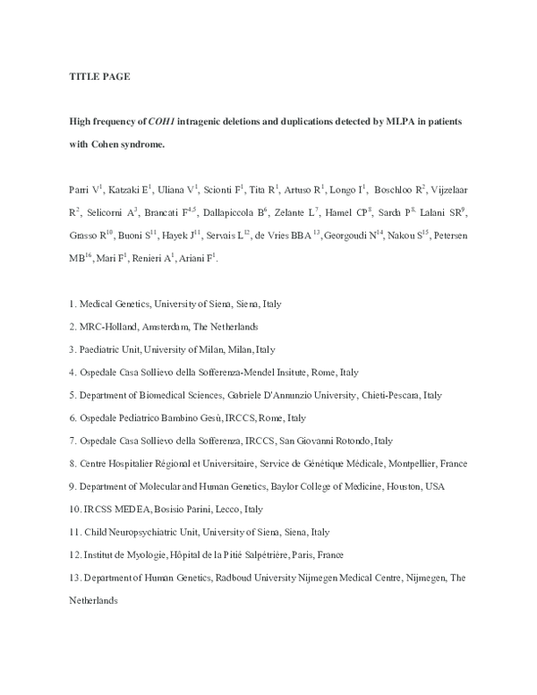 (PDF) A novel VPS13B mutation in two brothers with Cohen syndrome ...