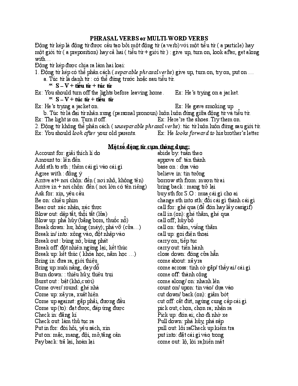 (DOC) PHRASAL VERBS or MULTI-WORD VERBS