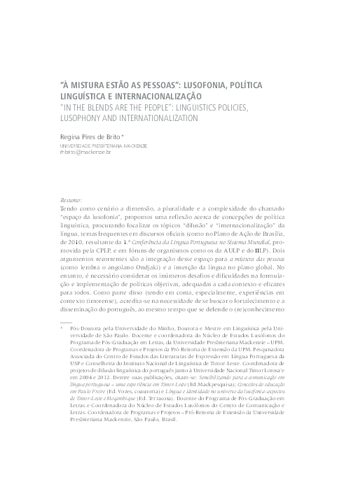 (PDF) " À MISTURA ESTÃO AS PESSOAS " : LUSOFONIA, POLÍTICA LINGUÍSTICA ...