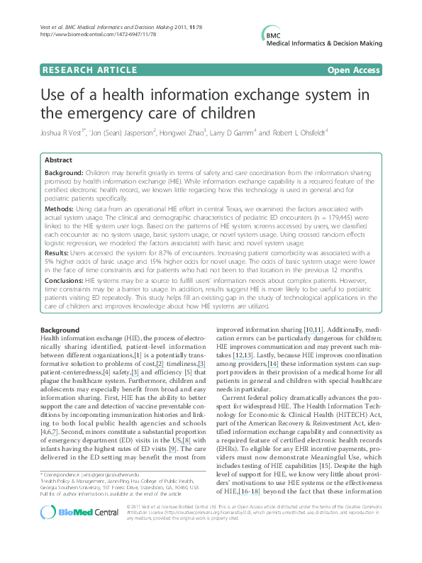 (PDF) Use of a health information exchange system in the emergency care ...