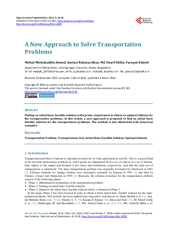 (PDF) An Effective Modification to Solve Transportation Problems: A Cost Minimization Approach ...