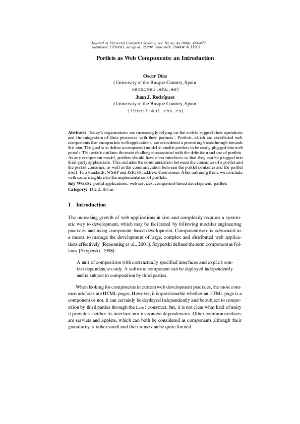 (PDF) Portlets as web components: an introduction