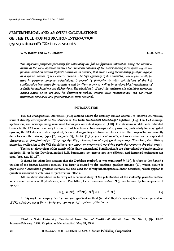 (PDF) Semiempirical and ab initio calculations of the full configuration interaction using ...