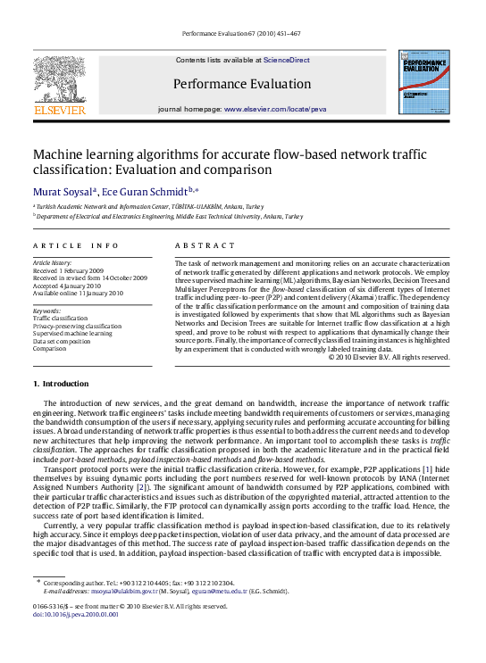 Pdf Machine Learning Algorithms For Accurate Flow Based Network Traffic Classification