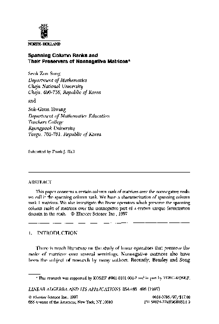 Pdf Spanning Column Ranks And Their Preservers Of Nonnegative Matrices