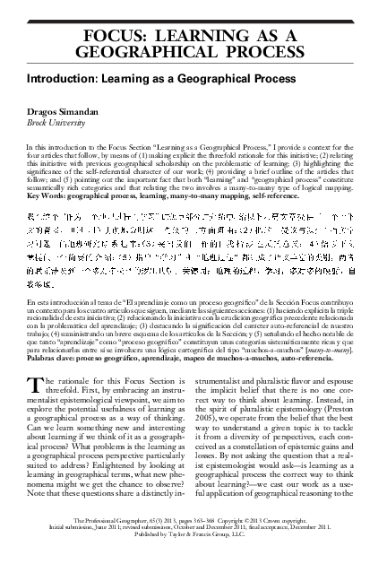 (PDF) Introduction: Learning as a Geographical Process