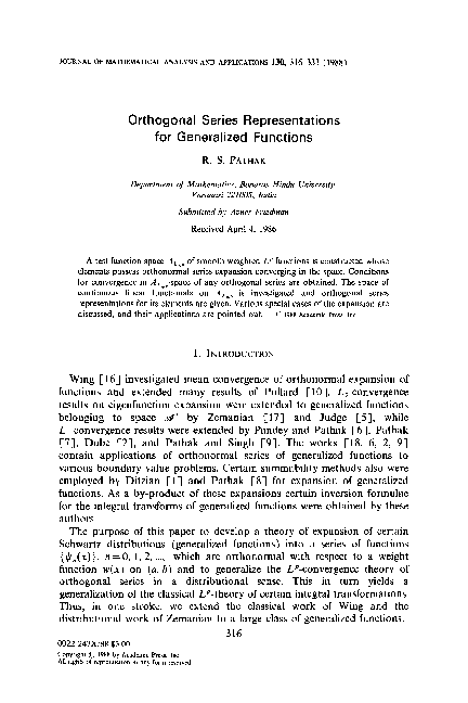 (PDF) Orthogonal series representations for generalized functions
