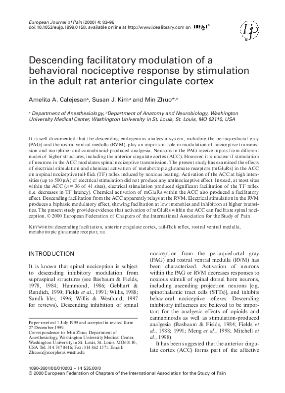 (PDF) Descending facilitatory modulation of a behavioral nociceptive response by stimulation in ...