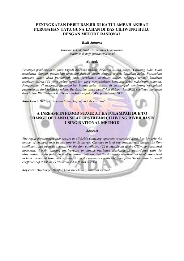 (PDF) Peningkatan Debit Banjir DI Katulampah Akibat Perubahan Tata Guna ...