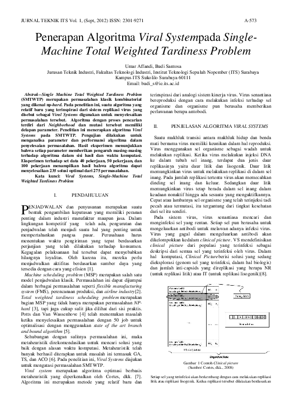 (PDF) Penerapan Algoritma Viral System pada Single-Machine Total Weighted Tardiness Problem