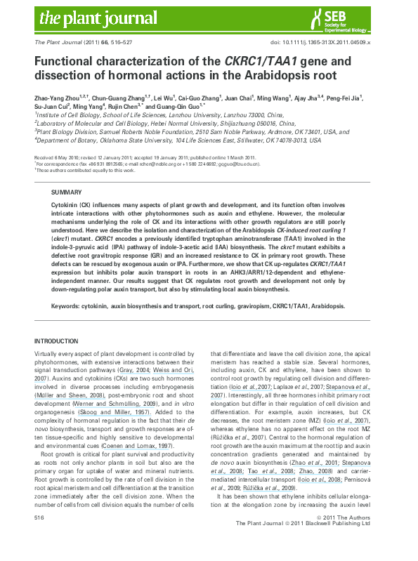 (PDF) Functional characterization of the CKRC1/TAA1 gene and dissection ...