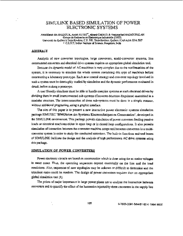 (PDF) SIMULINK based simulations of power electronic systems
