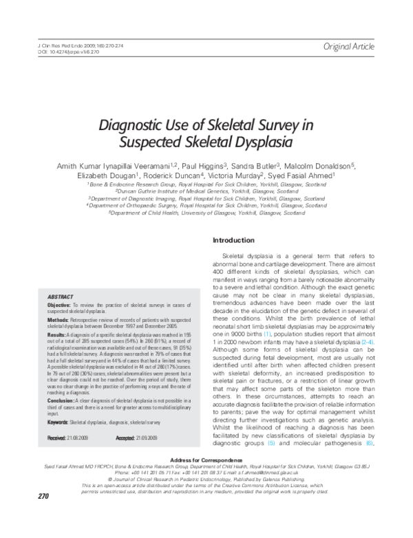 (PDF) Diagnostic Use of Skeletal Survey in Suspected Skeletal Dysplasia